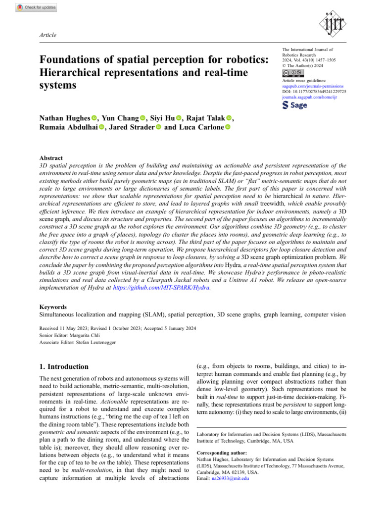 Hughes Et Al 2024 Foundations of Spatial Perception For Robotics Hierarchical Representations ...