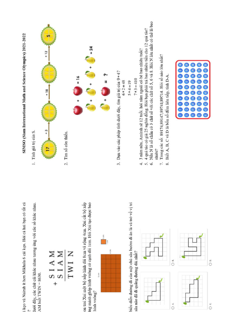 De Thi Toan Simso Lop 1 | PDF
