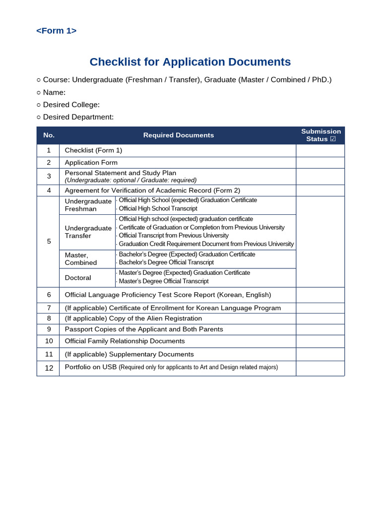 Application Document Checklist for Students | PDF | Academic Degree ...