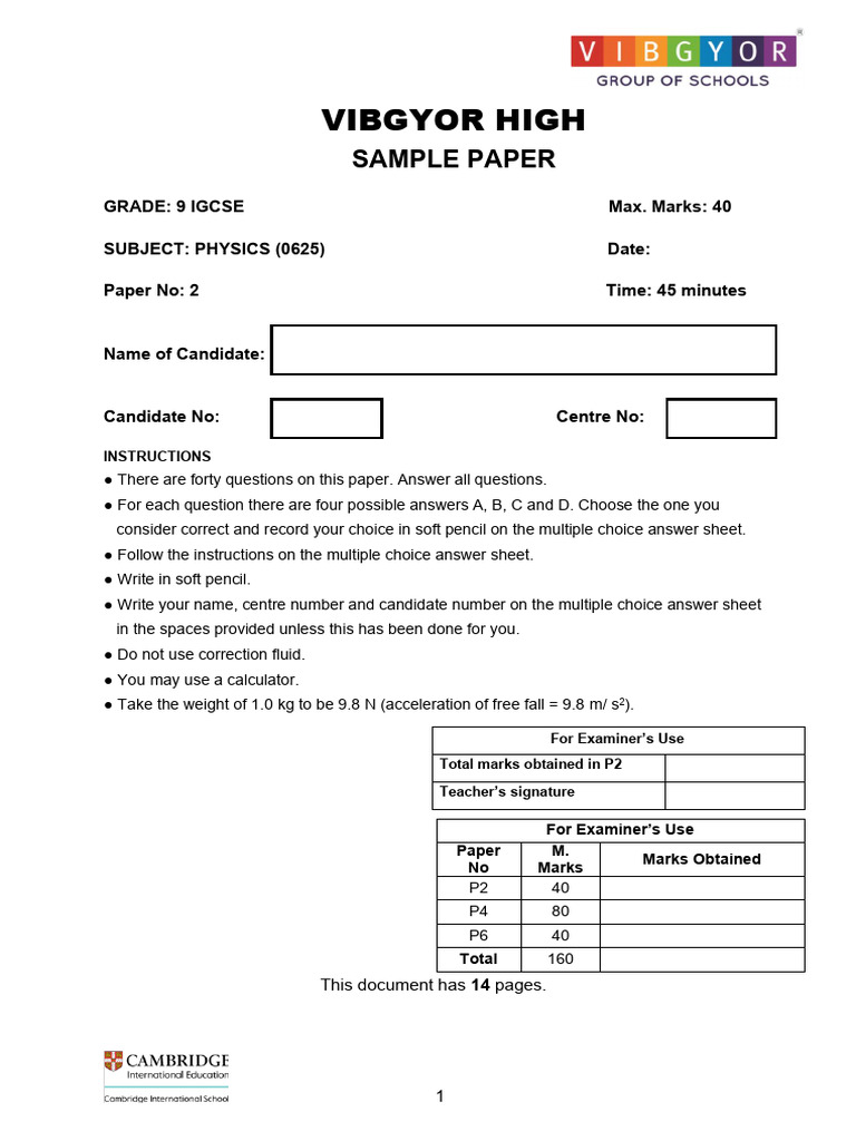 CAIE Gr9 Physics Sample Paper T1 QP2!25!26 | PDF | Waves | Gases