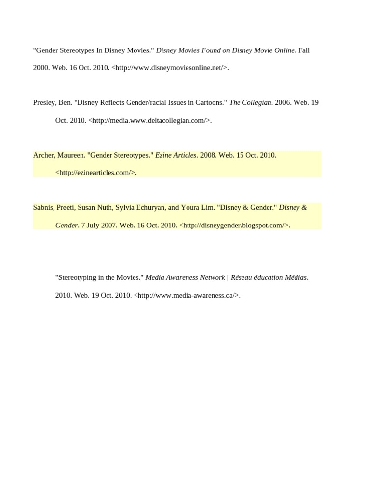 Gender Stereotypes in Disney Movies | PDF
