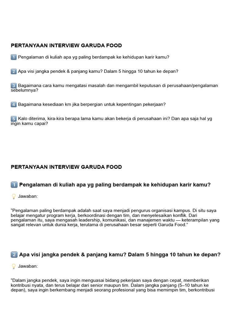 Pertanyaan Interview Garuda Food | PDF