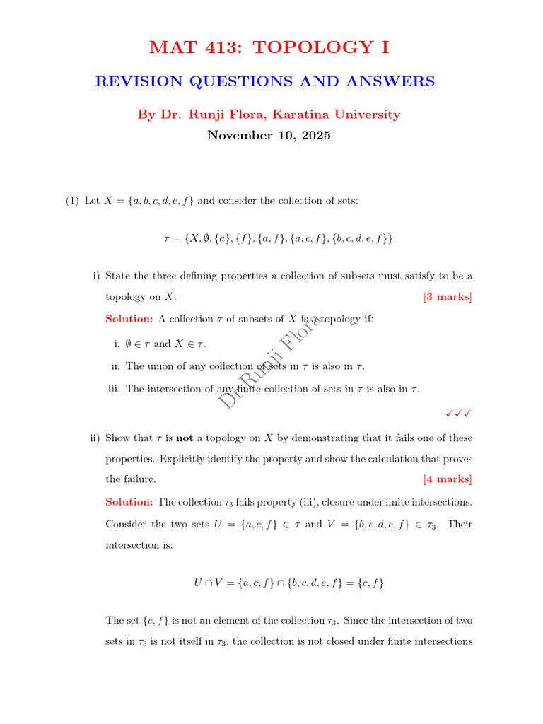 Topology I Revision Questions and Answers | PDF | Mathematical ...