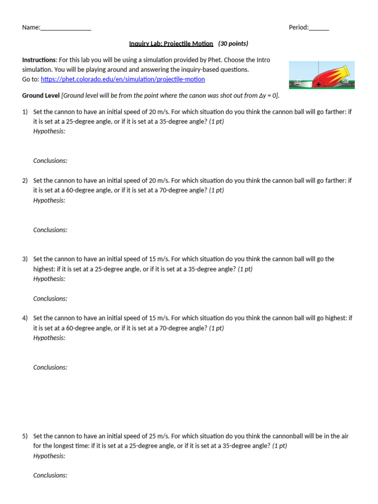 Inquiry Lab: Analyzing Projectile Motion | PDF | Projectiles | Cannon