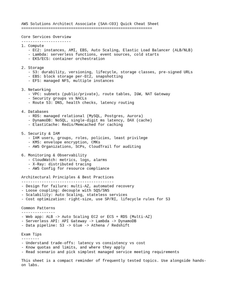 02 AWS SAA Quick Cheat Sheet | PDF