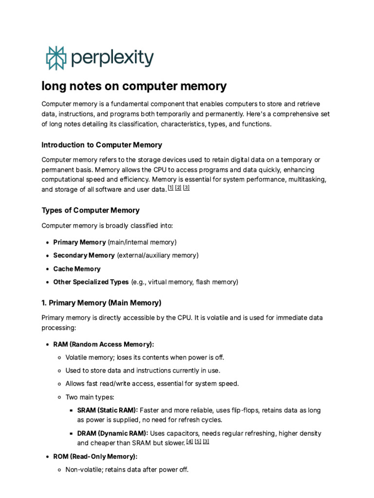 Long Notes on Computer Memory | PDF | Random Access Memory | Computer ...