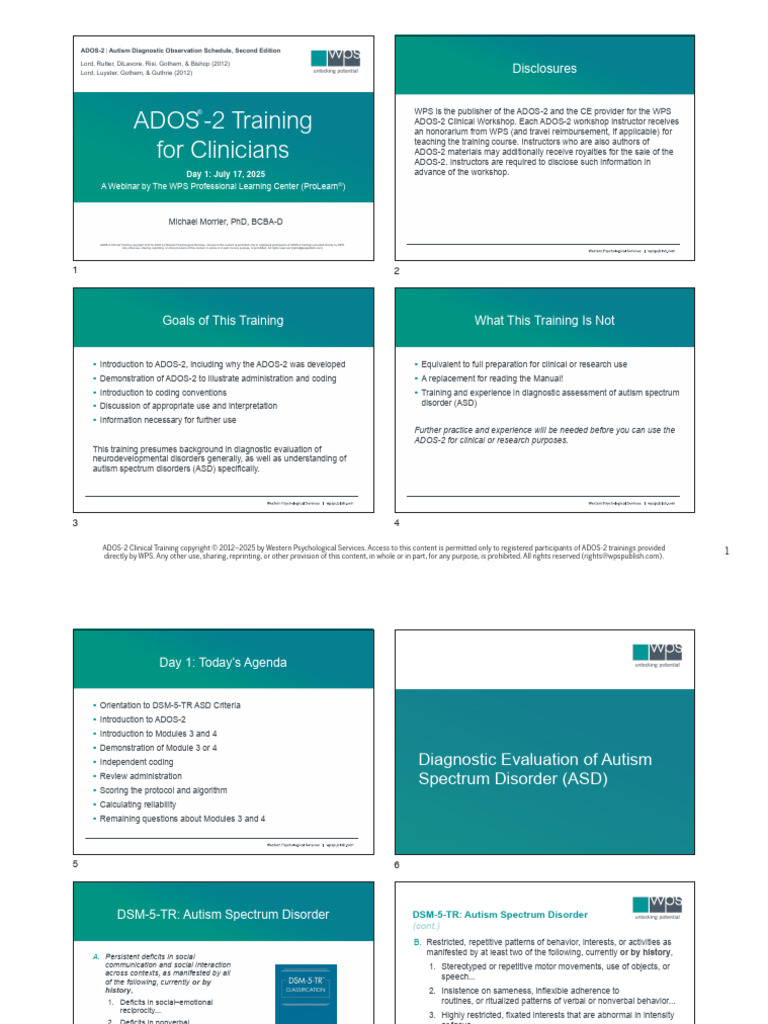 ADOS-2 Workshop 071725 - Day1 | PDF | Autism | Medical Diagnosis