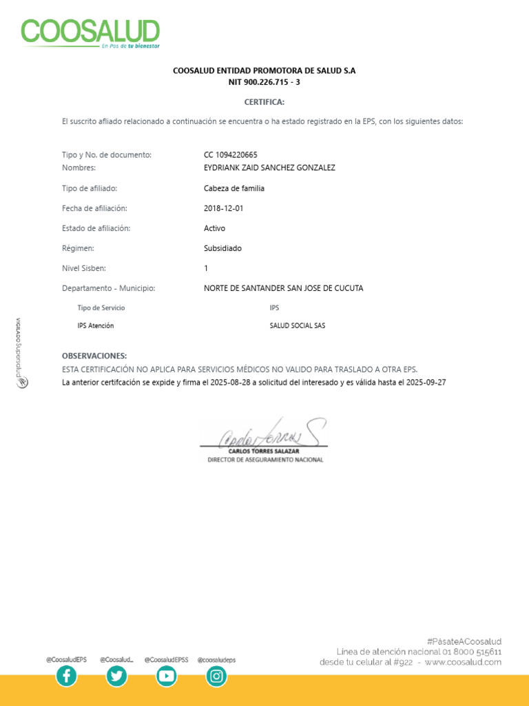 Certifica Do CC 1094220665 | PDF