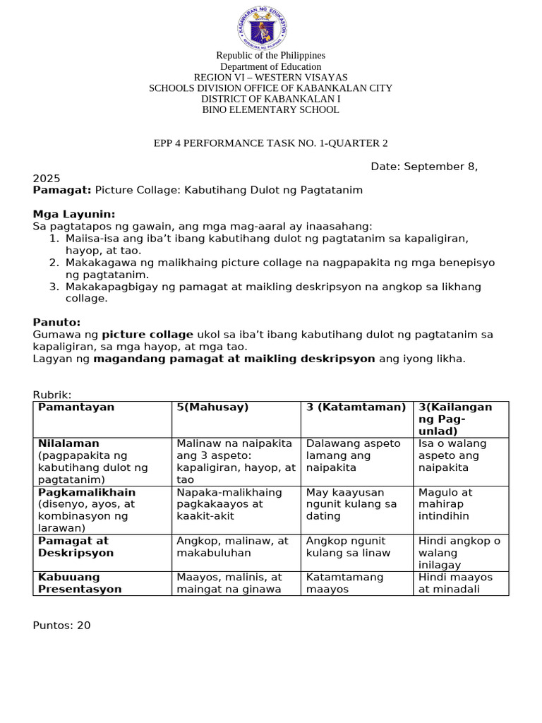 Epp 4 Performance Task Pdf