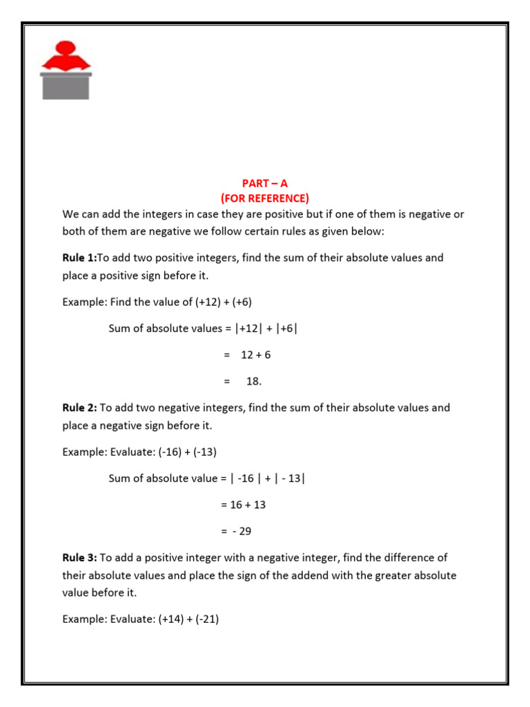 Class 6 Math: Adding Integers Guide | PDF | Elementary Mathematics ...