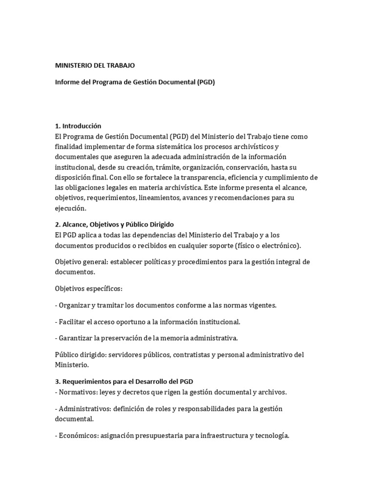 Informe PGD Ministerio Trabajo | PDF | Gestión de registros