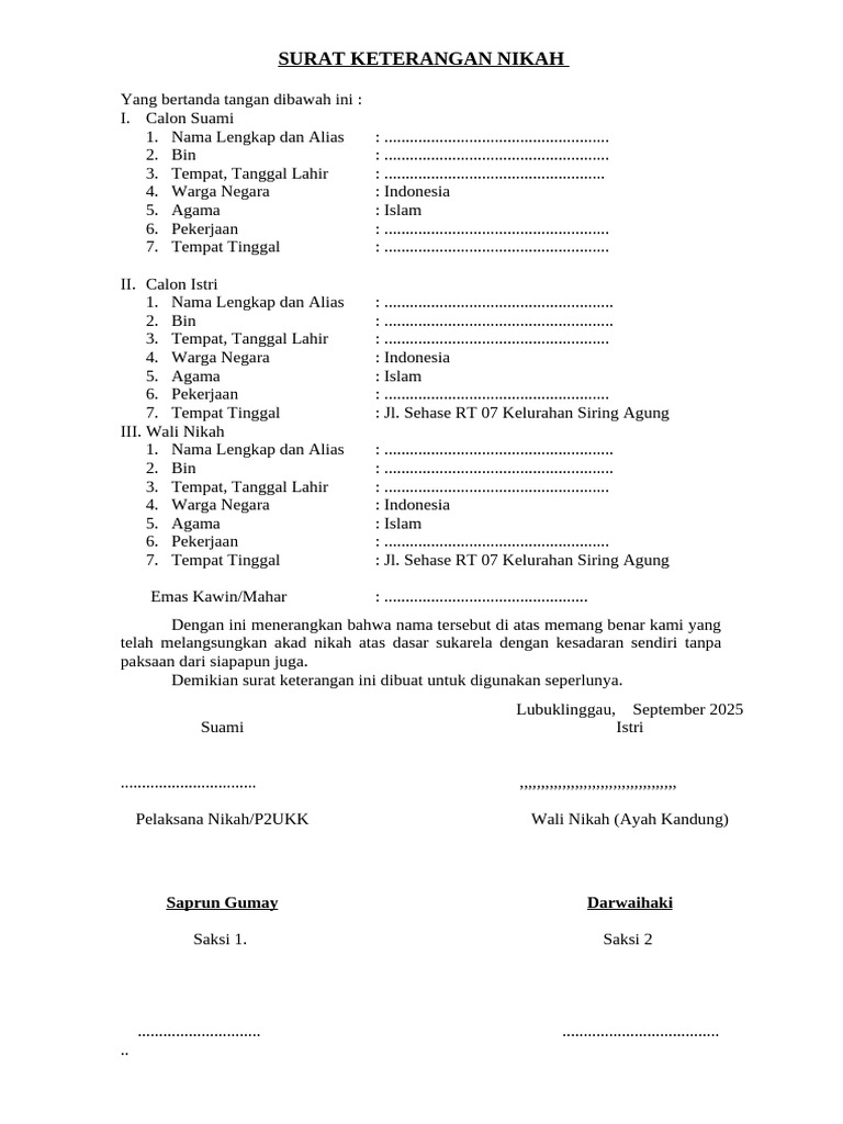 Surat Keterangan Nikah Siri | PDF