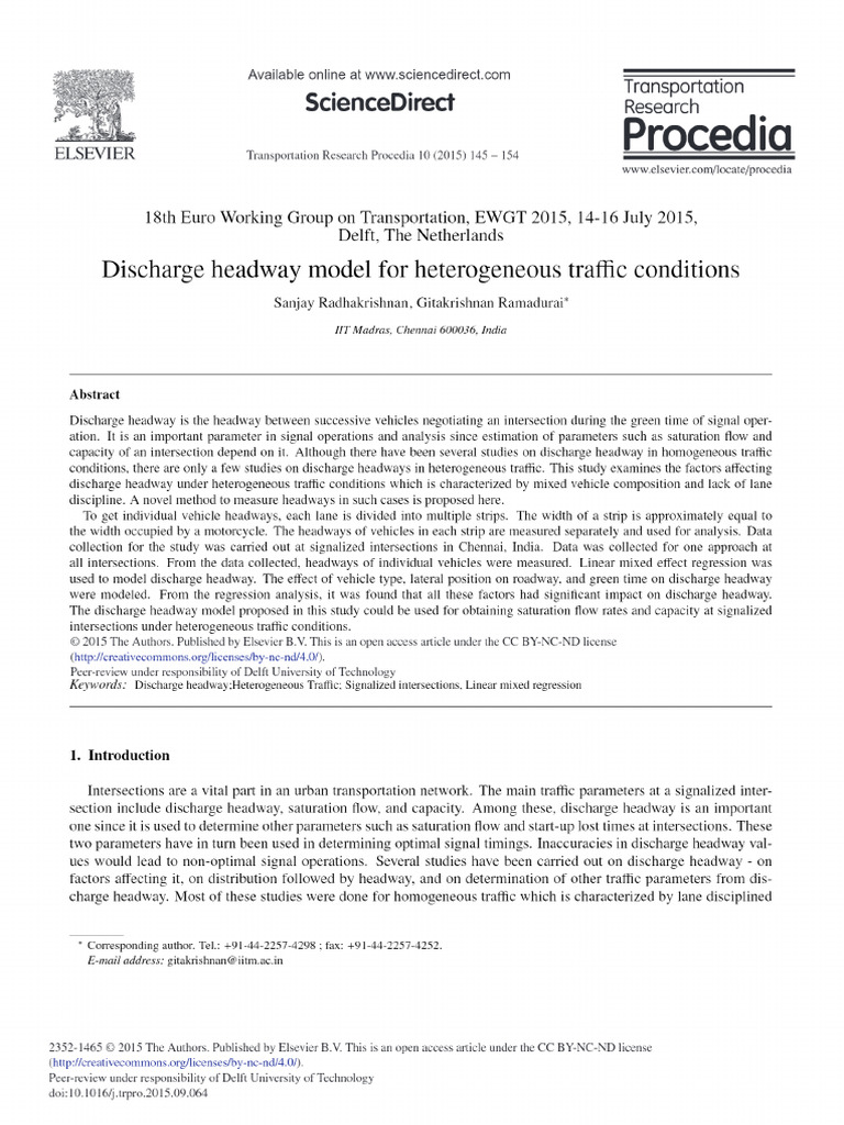 Discharge Headway Model For Heterogeneous Traffic Conditions - Elsevier ...