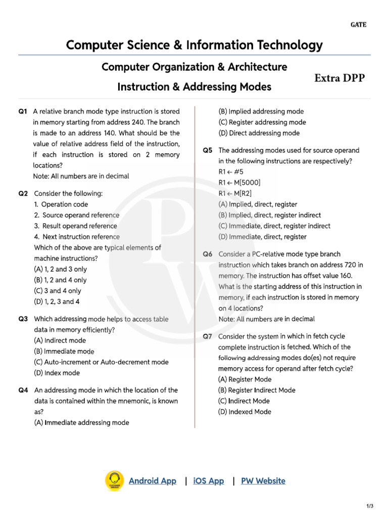Instruction and Addressing Modes Extra DPP | PDF