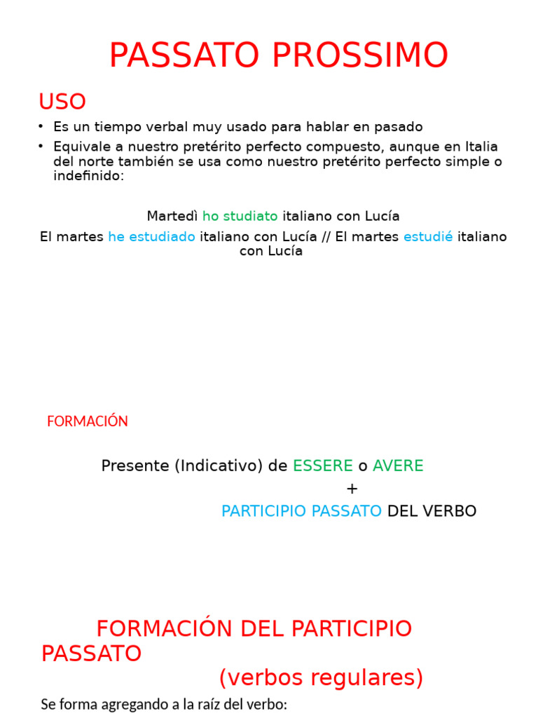 Passato Prossimo | PDF | Verbo | Gramática