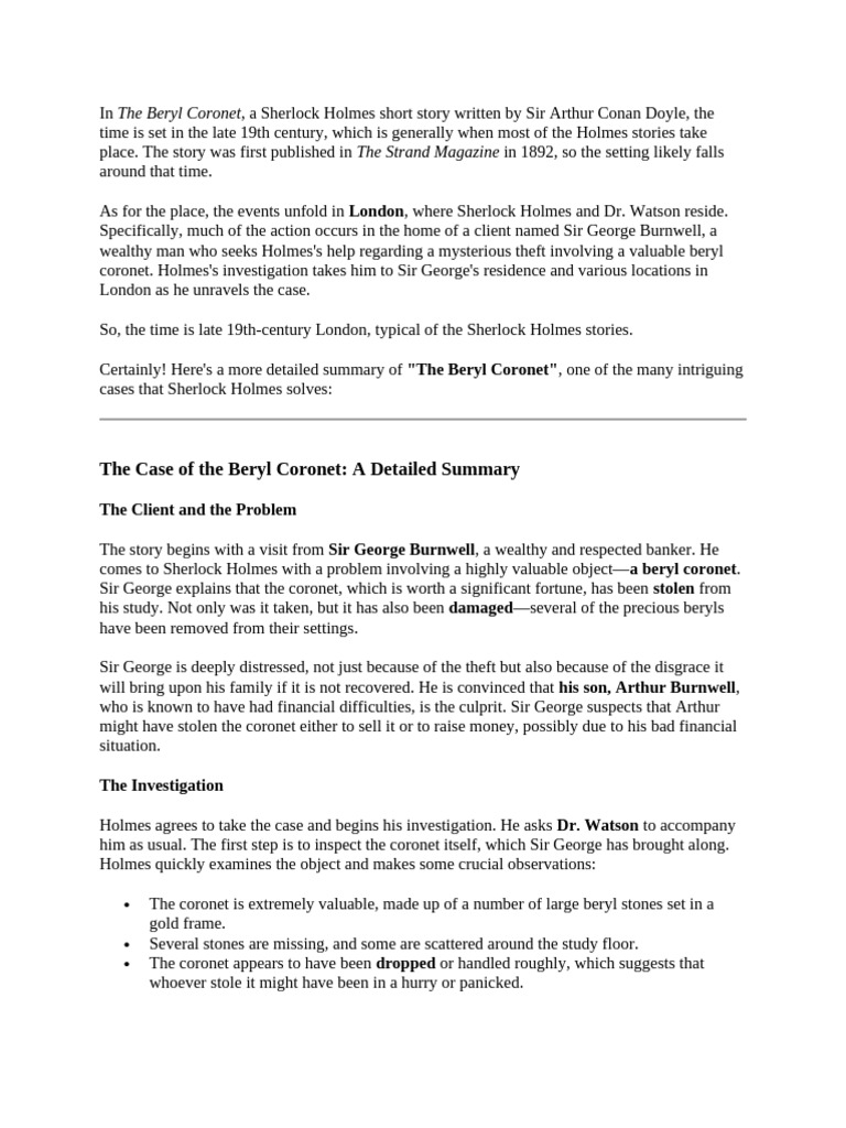 The Beryl Coronet | PDF | Sherlock Holmes