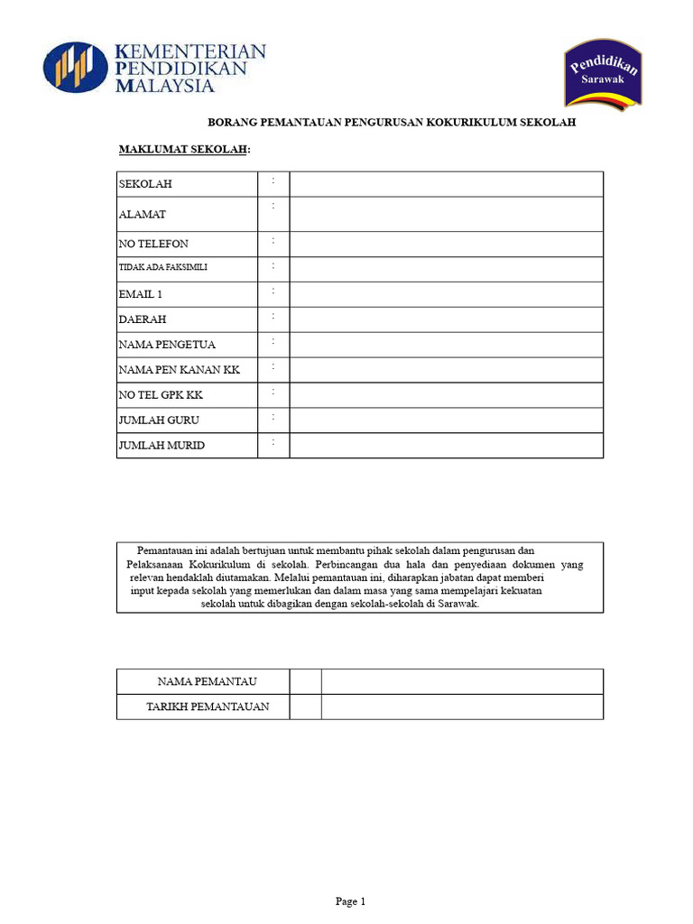 Form Pemantauan KK (Baru) | PDF