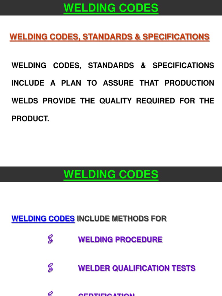 Welding Codes, Standards & Specifications | PDF