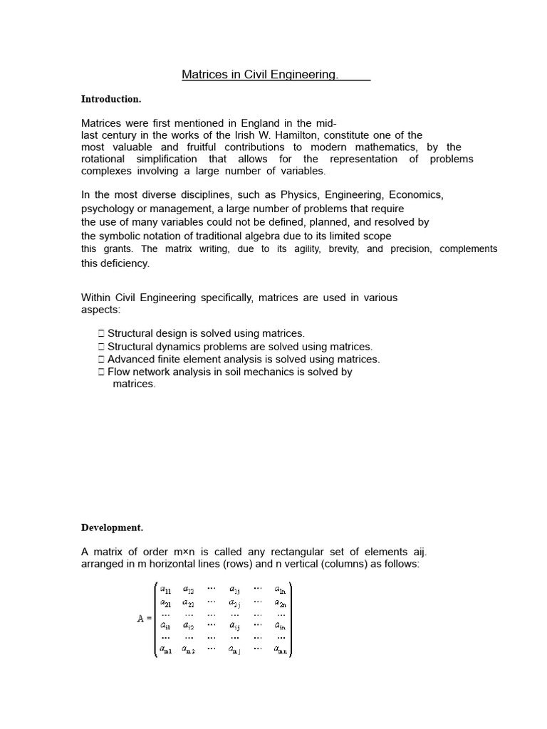 Matrices in Civil Engineering Applications | PDF | Matrix (Mathematics ...