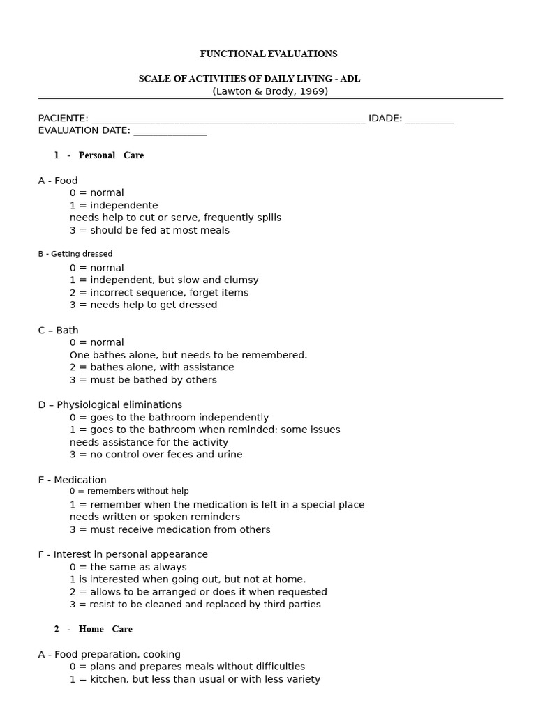 Lawton & Brody ADL Evaluation Guide | PDF