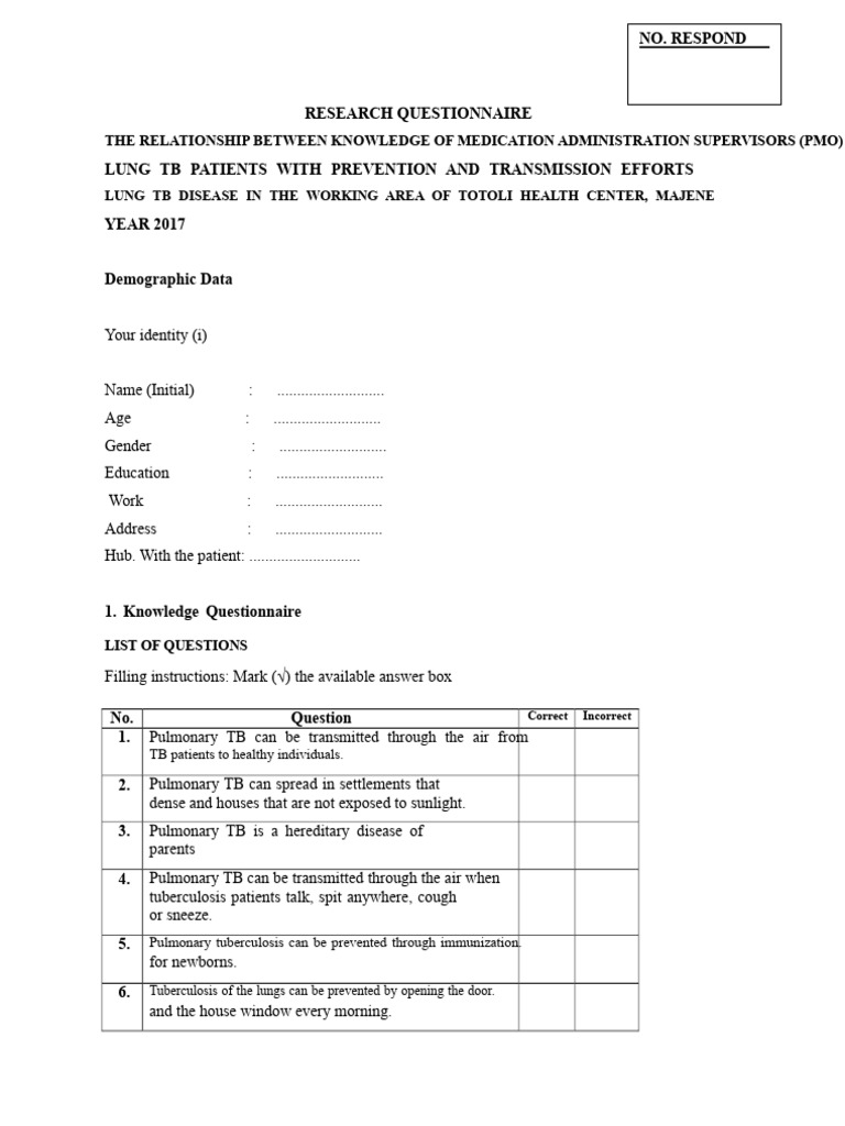 TB Questionnaire | PDF | Tuberculosis | Cough