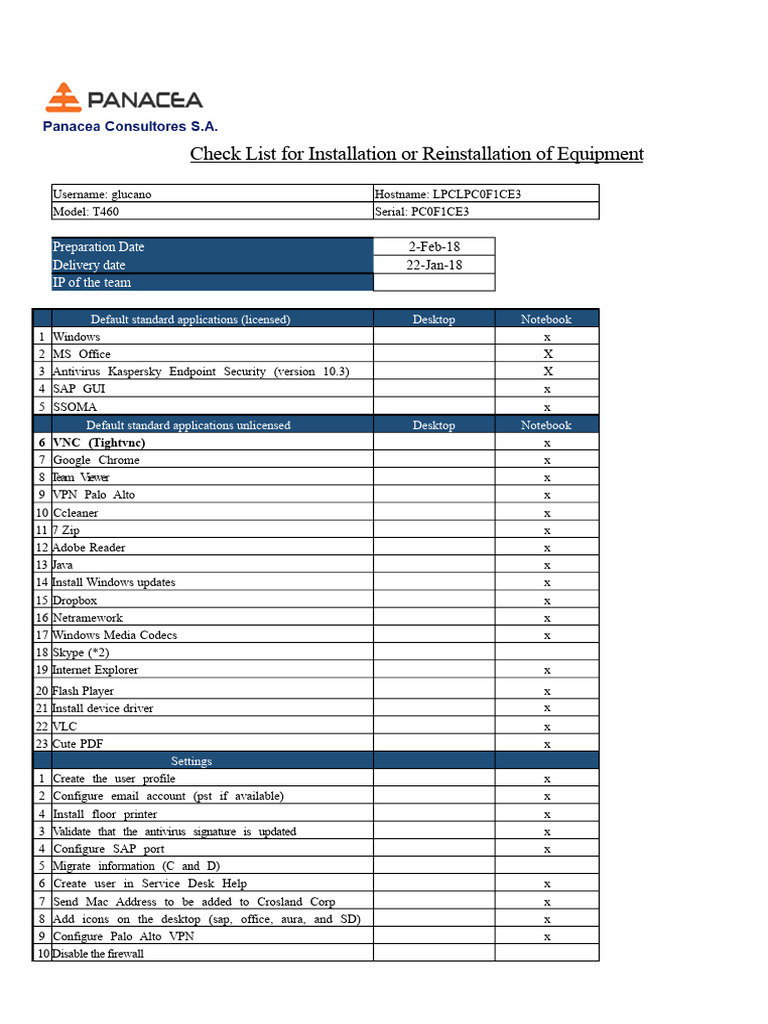 Equipment Installation Checklist Guide | PDF | Antivirus Software ...