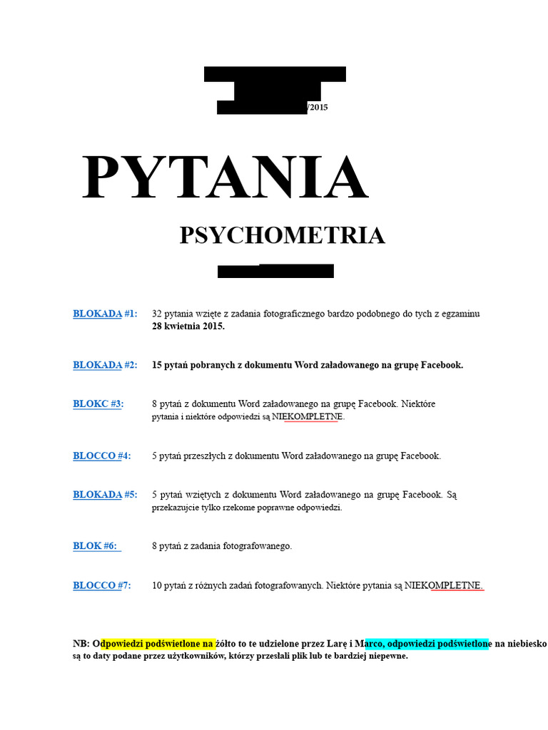 Psychometria - PYTANIA | PDF