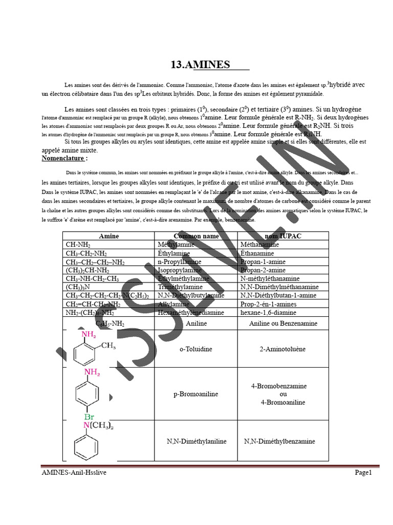 Comprendre les amines : types et propriétés | PDF | Amine (chimie ...