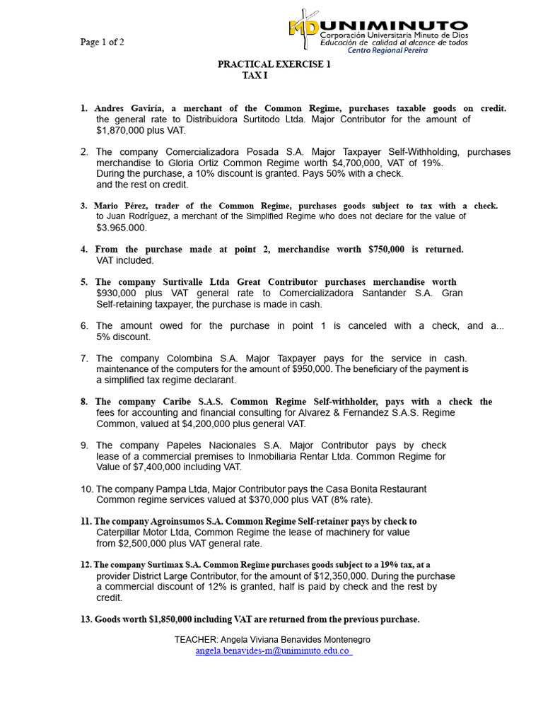 Practical Exercise Taxation I | PDF | Value Added Tax | Taxes