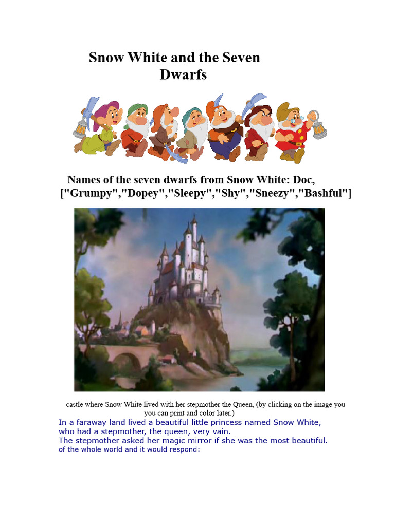 Snow White and the Seven Dwarfs Story | PDF | Snow White | Fairy Tales