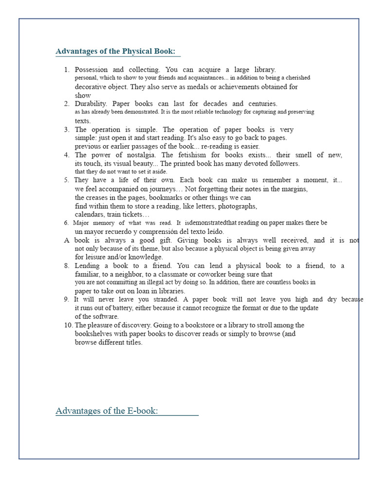 Advantages of The Physical Book | PDF | Books | E Reader