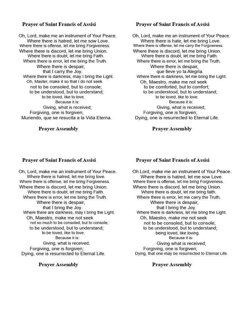 Saint Francis Peace Prayer Text | PDF | Forgiveness | Theology