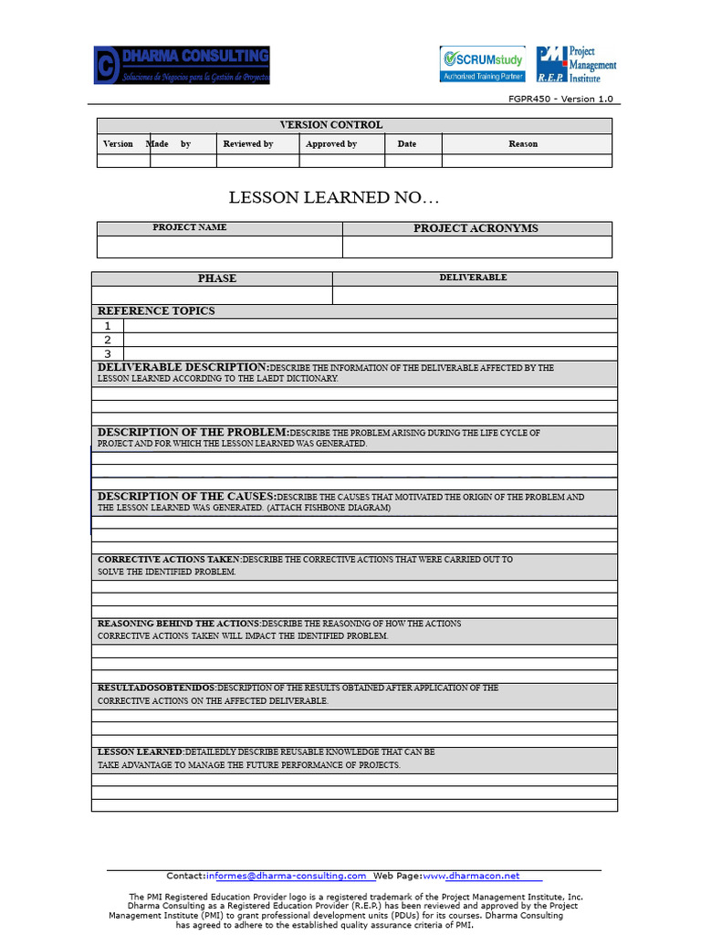 2.1 .FGPR - 450 - 06 - Lesson Learned +margarita | PDF
