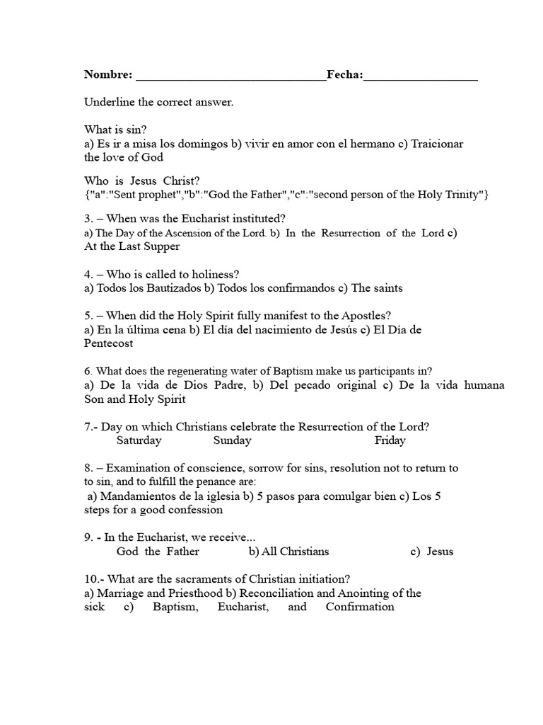 First Communion Preparation Quiz | PDF | Eucharist | Sacraments