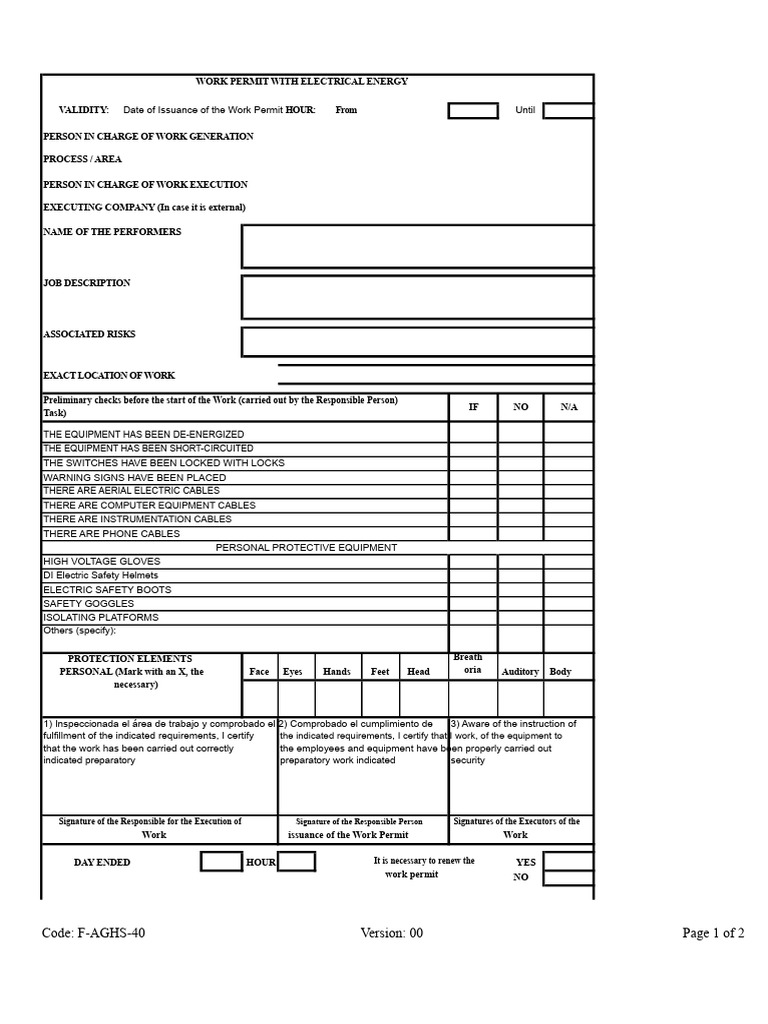 Electrical Work Permit | PDF | Personal Protective Equipment | Electrical Engineering