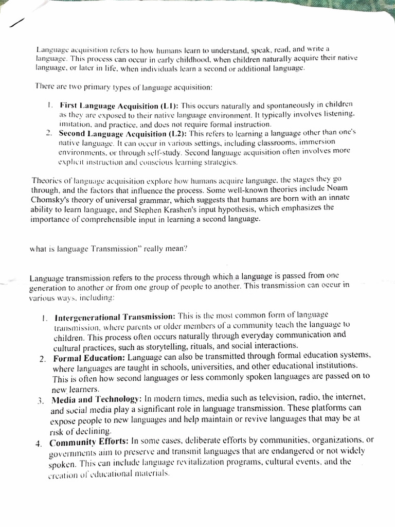 AcquisitionandTransmission | PDF | Second Language | Language Acquisition