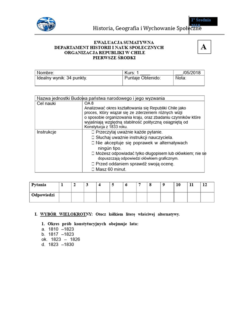 Test 1 Średnia Ranga Do Prób Konstytucyjnych | PDF