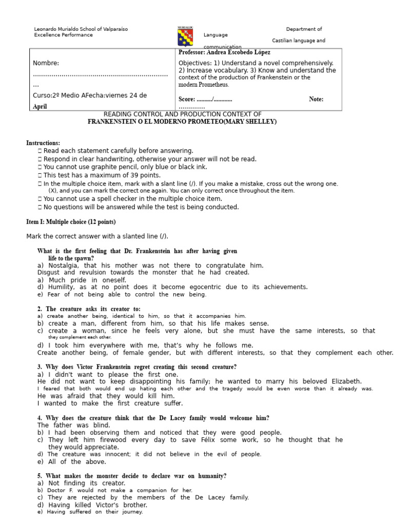 Reading Control Frankenstein or The Modern Prometheus | PDF | Multiple ...