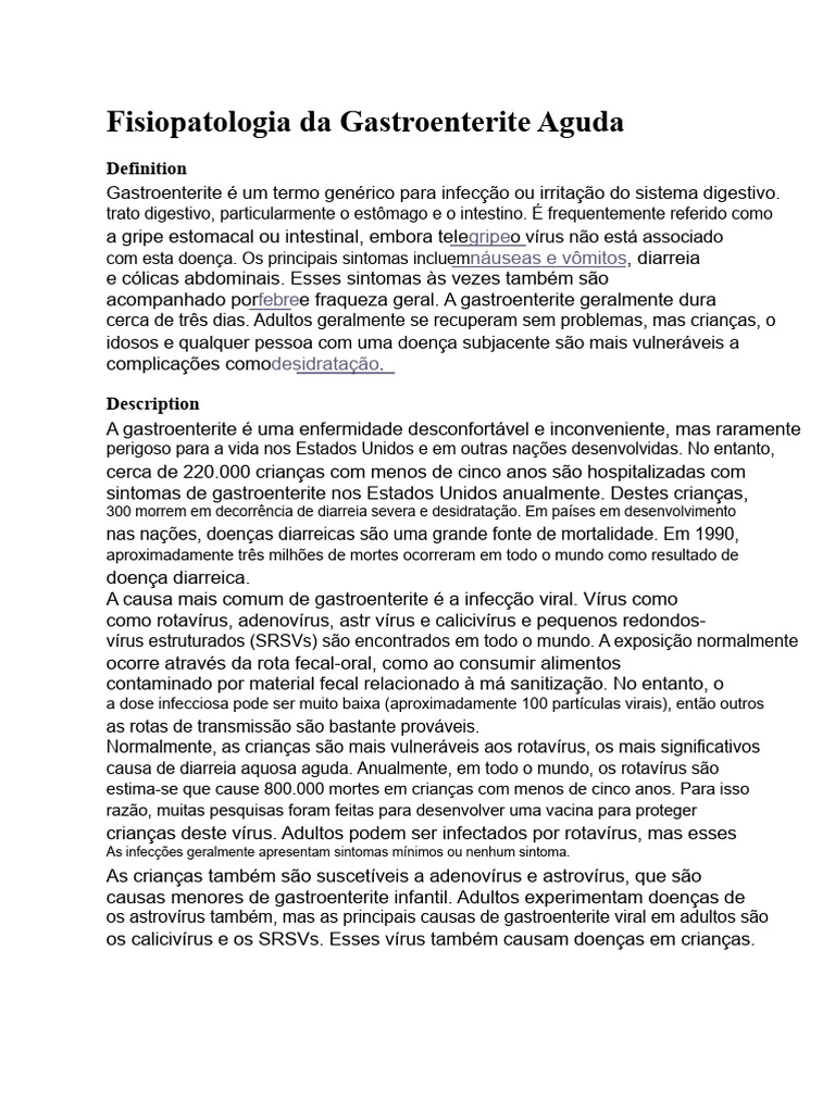 Fisiopatologia Da Gastroenterite Aguda | PDF | Diarreia | Vírus