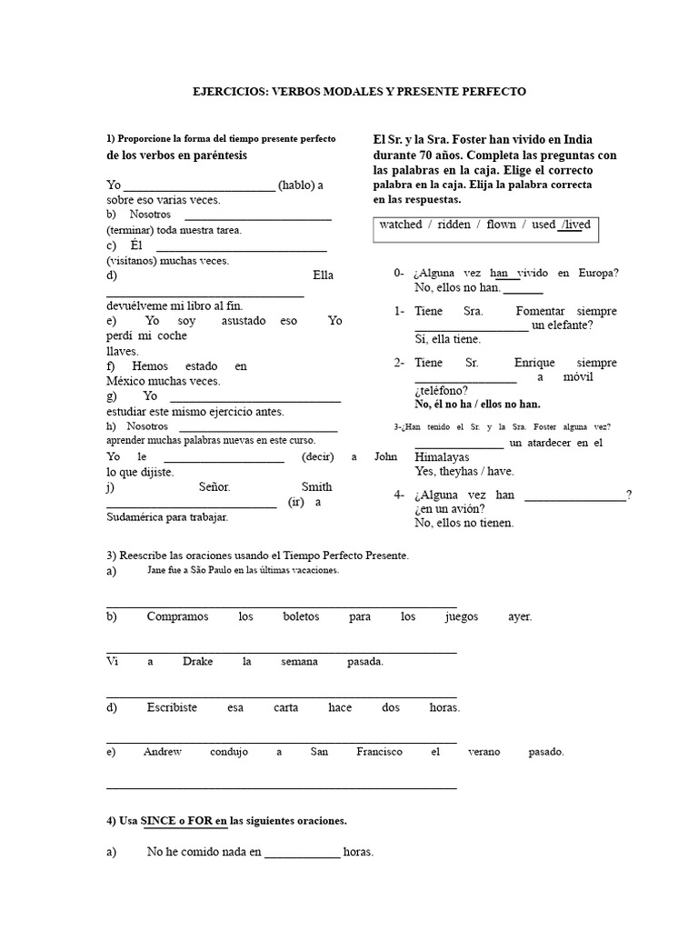 Ejercicios de Presente Perfecto y Verbos Modales | PDF