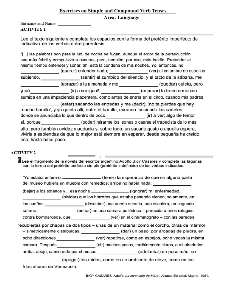 Exercises On Simple and Compound Verb Tenses | PDF