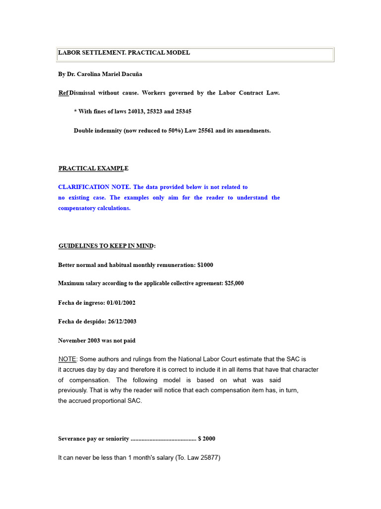 Labor Settlement Model | PDF | Salary | Justice