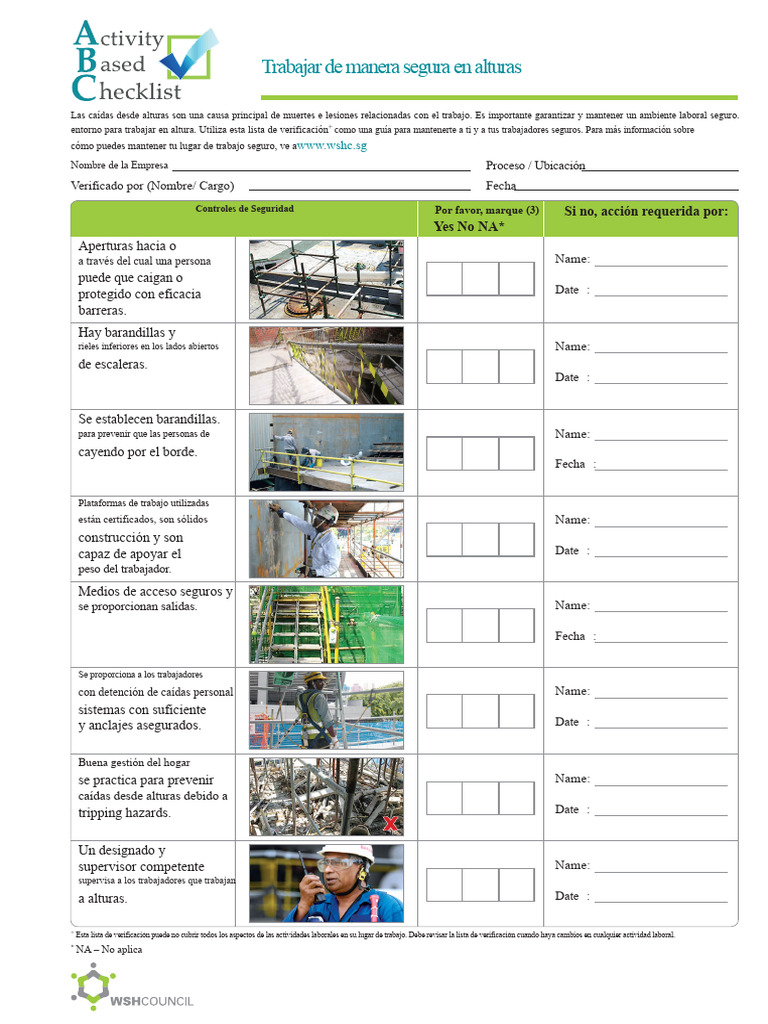 Listas de Verificación para Trabajar de Manera Segura en Alturas | PDF