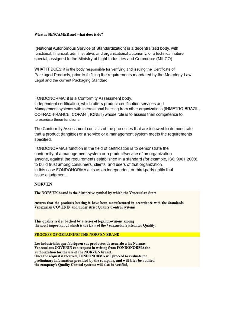 What Is SENCAMER and What Does It Do? | PDF | Standardization | Audit