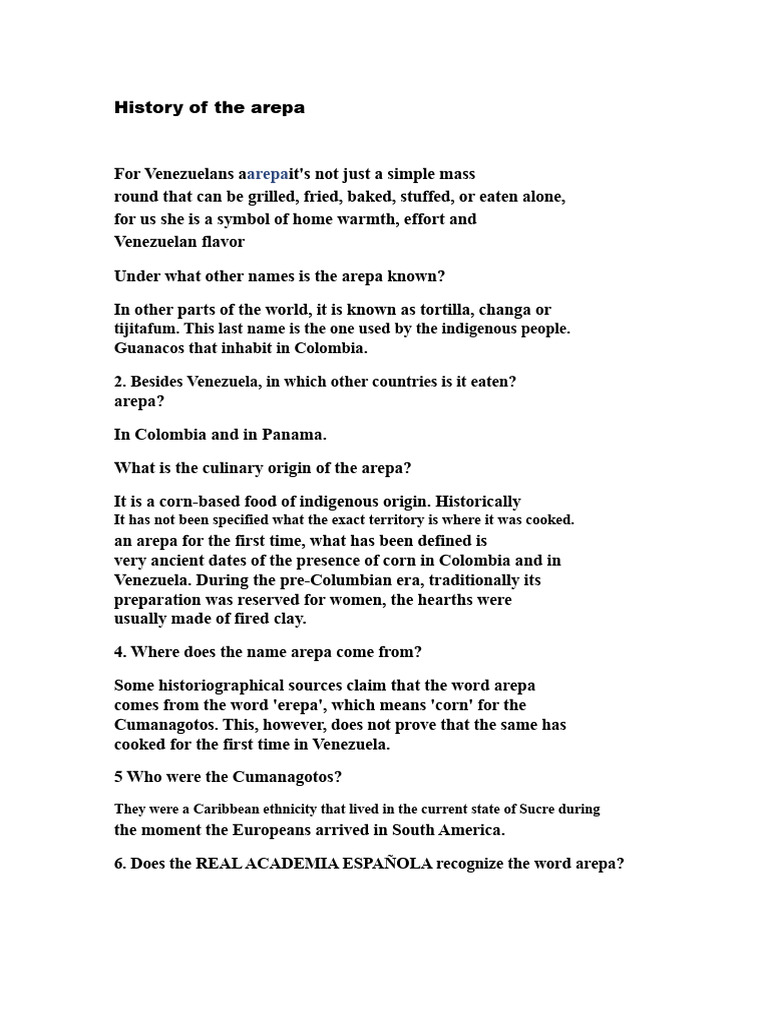 History and Origin of Arepas | PDF | Cooking | Food And Drink Preparation