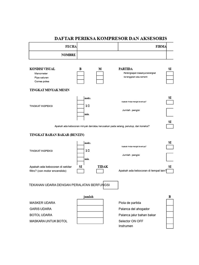 Daftar Periksa Kompresor dan Aksesori | PDF