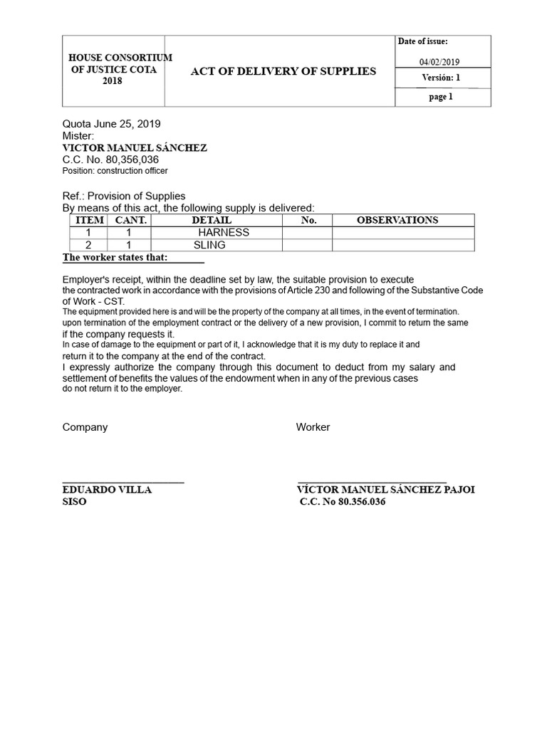 Delivery Record Harness and Sling | PDF