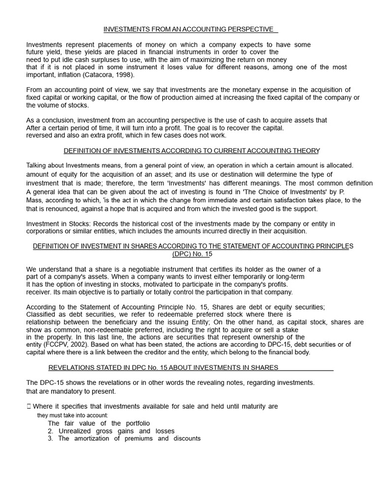 Investments From An Accounting Perspective | PDF | Investing ...