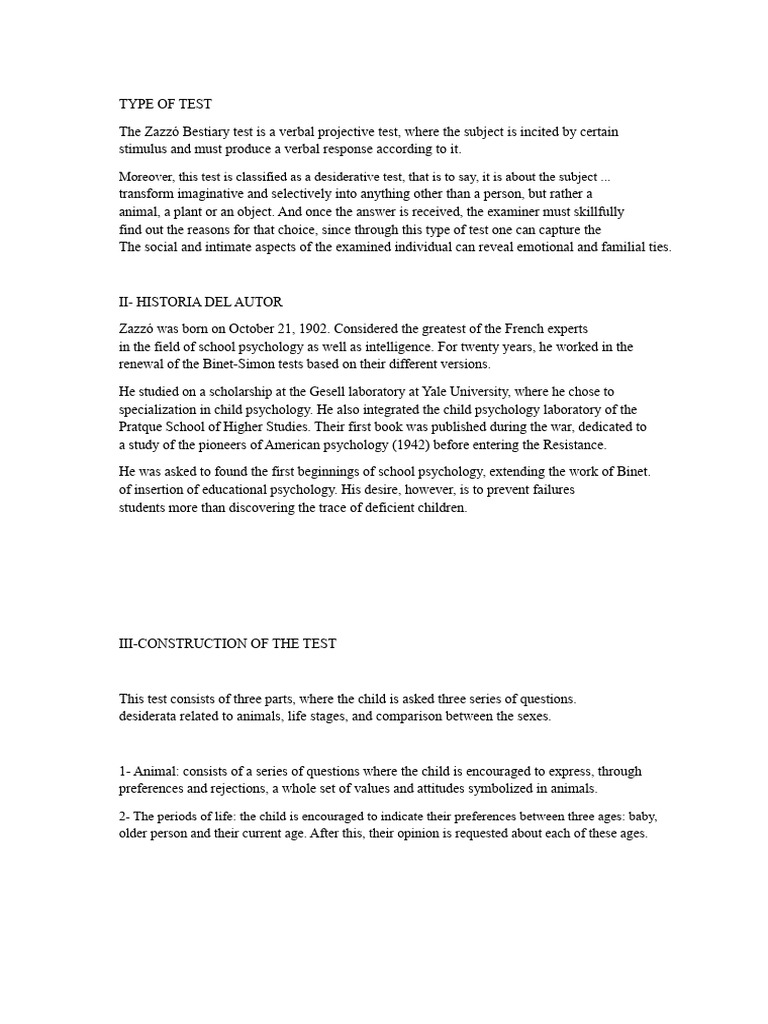 Zazzó Bestiary Test Overview and Analysis | PDF | Psychology ...