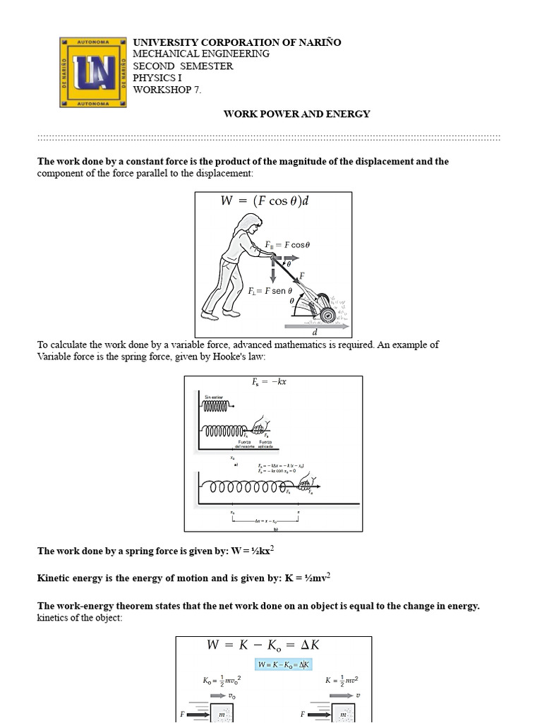 Workshop 7 Work Power and Energy | PDF | Force | Kinetic Energy